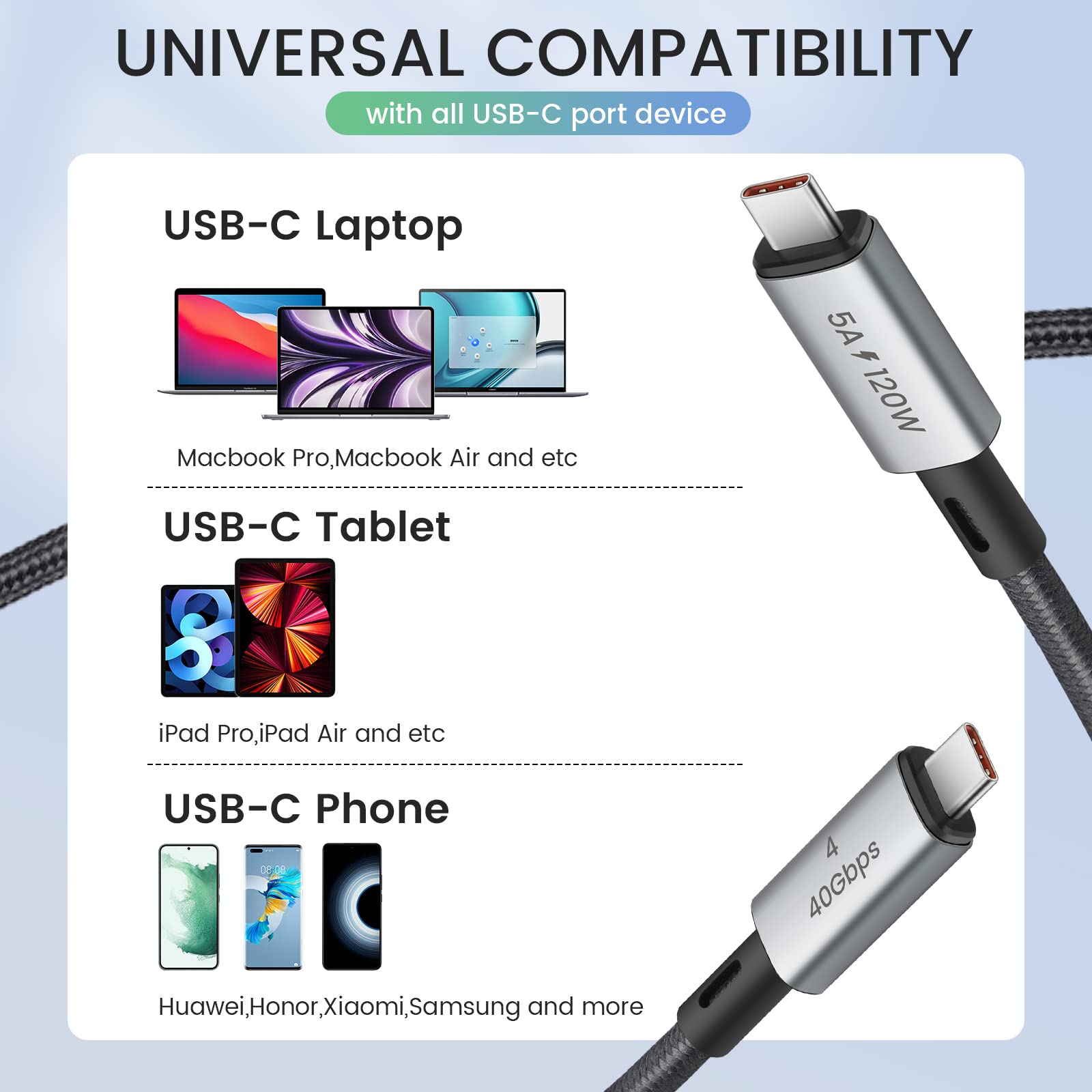 NAMCIM Thunderbolt 4 Cable, Thunderbolt Certified, 1.0 Meter (3.28 ft.), 40 Gb/s Data Transfer, 120W Power Charging, Compatible with Thunderbolt 4, Thunderbolt 3, USB-C, and USB4 Devices, Black
