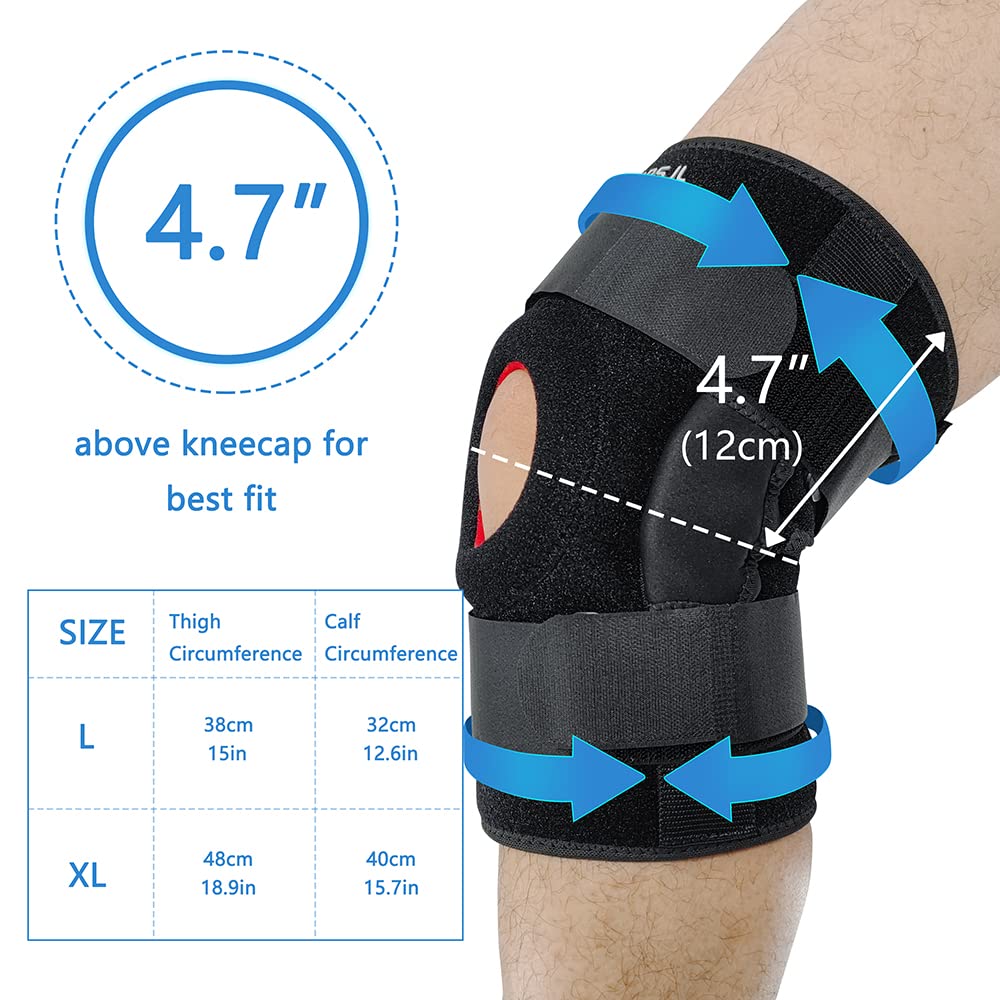 Knee Brace, Knee Stabilizing Support, Effective Knee Pain Relief, Arthritis, ACL, Meniscus Tear, For Bone Protection, Injury Recovery, With Bilateral Stabilizer Adjustable Compression Straps, Unisex (Large)