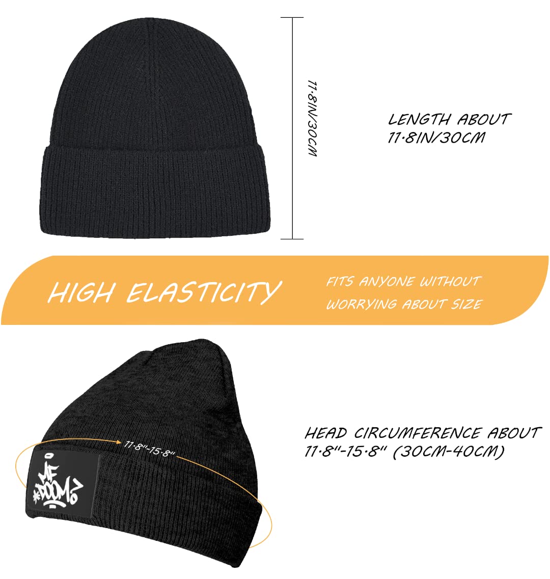 MF Doom Beanie Hat Warm Knit Beanies for Mens Womens Winter Hats Adult Caps Black