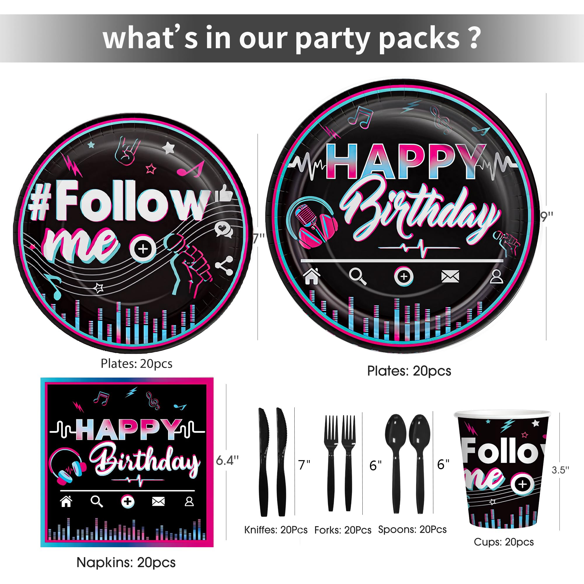 PYCALOW Music Theme Party Decorations Tableware - Music Notes Party Decorations, Paper Plate, Napkin, Cup, Disposable Cutlery, Music Birthday Baby Shower Party Supplies Dinnerware | 20 Guests