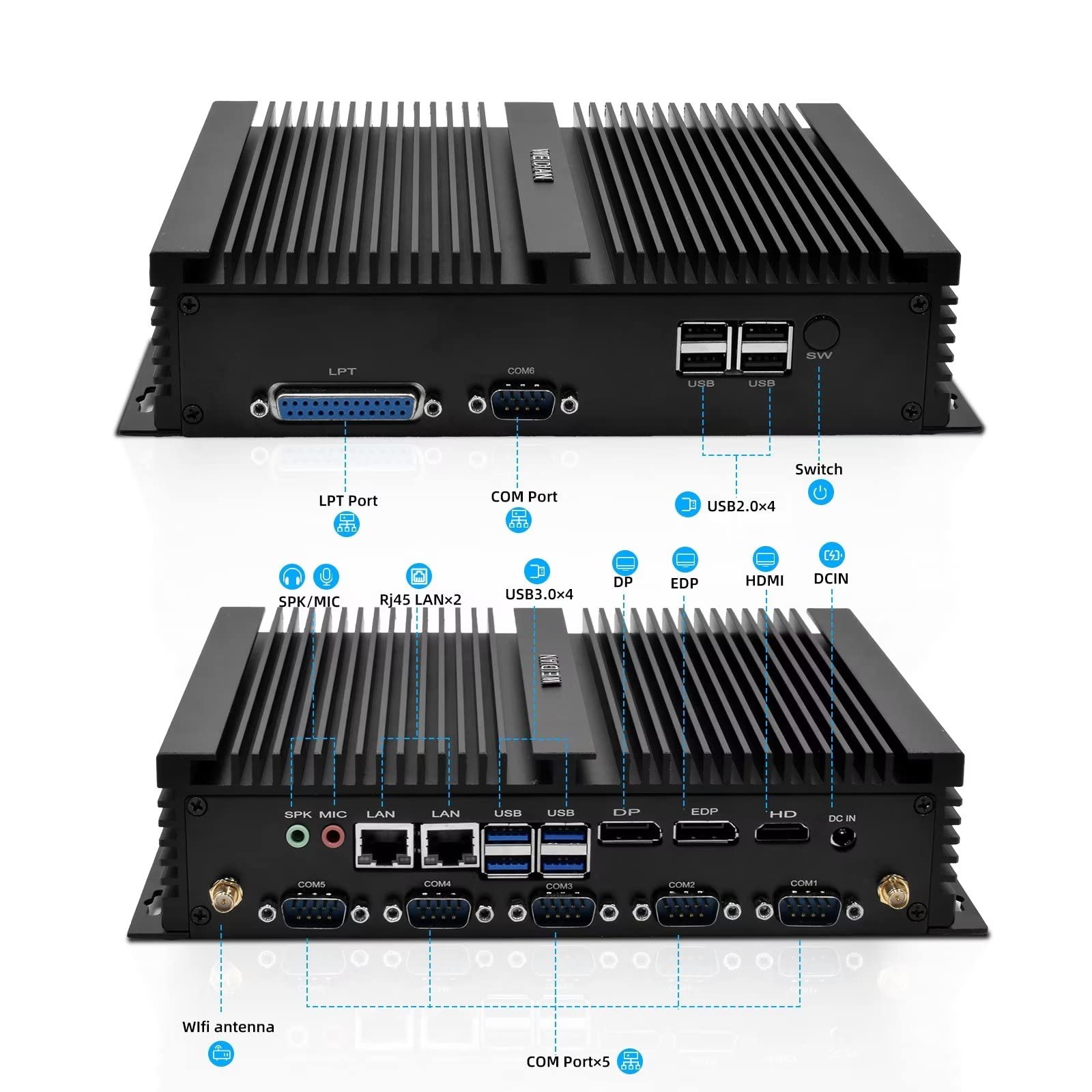 Mini Desktop Computer, Core i7-8550U, 32GB DDR4 RAM 1TB SSD, 4K@60Hz Triple Display HDMI, DP, EDP, Dual Gigabit Ethernet, 4USB2.0, 4USB3.0, 6RS232 COM, LPT port, Dual Band WiFi, Bluetooth4.2, Win11