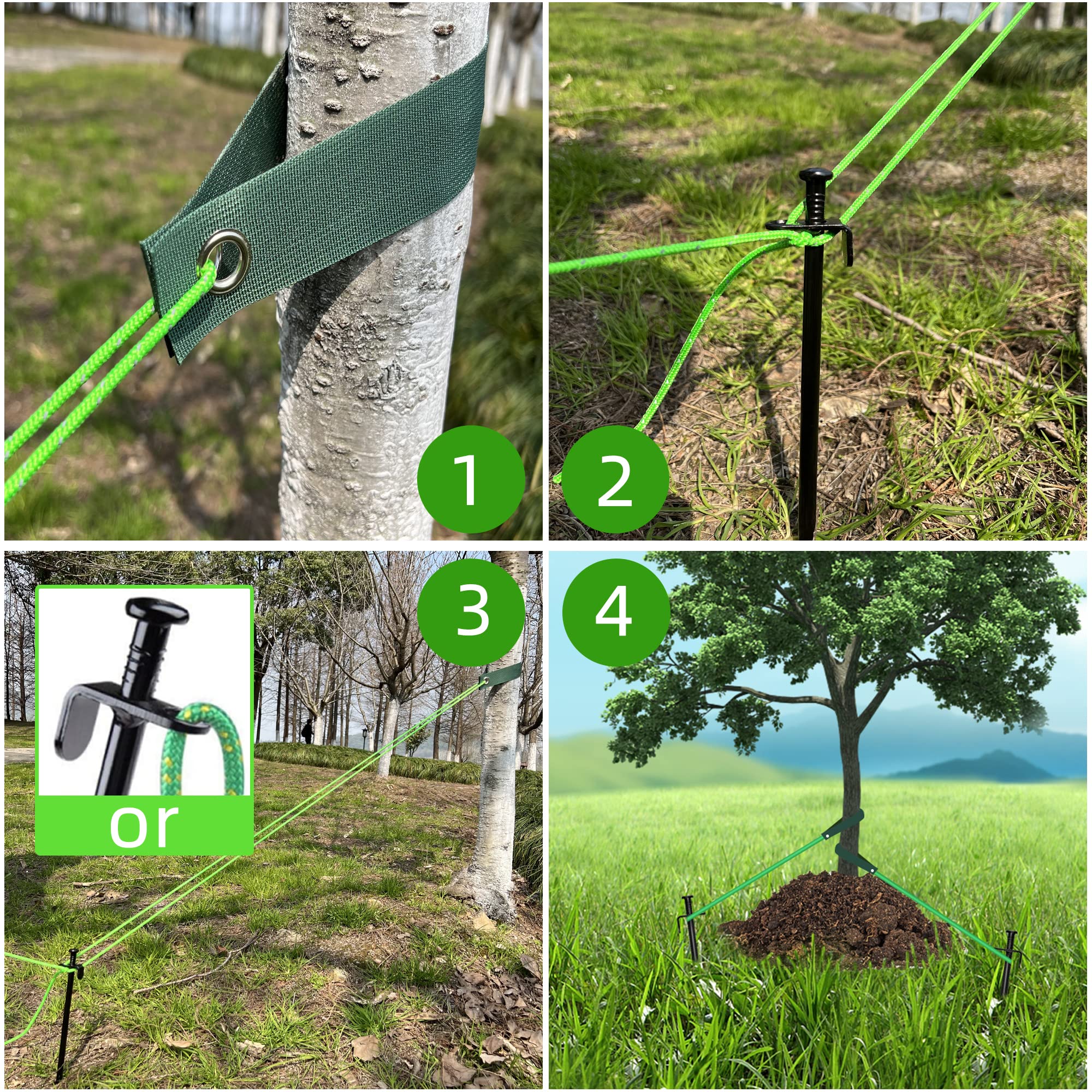 KAAOGITY Tee Stakes Supports Heavy Duty,Tree Straps with Anchor Kits Stable Rope for Young Leaning Staking Tree Ties for Garden Plant Against Bad Weather (11.8Inches Tree Kit)