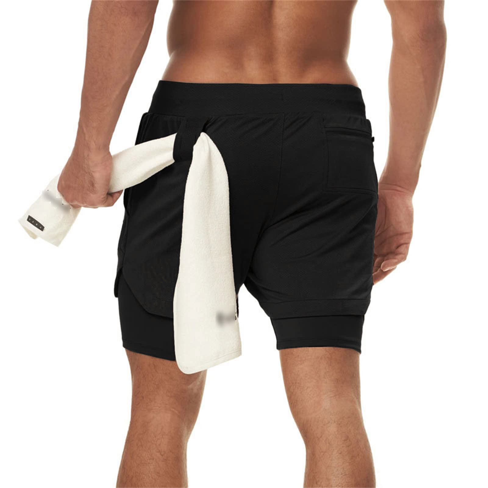 Men's 2 in 1 Running Shorts with Liner Athletic Workout Short with Pockets Quick Dry Sport Shorts (Black,3X-Large)