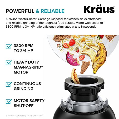 KRAUS Bellucci Workstation 32 in. Undermount Granite Composite Single Bowl Kitchen Sink in White with Accessories with WasteGuard™ Continuous Feed Garbage Disposal, KGUW1-33WH-100-75MB