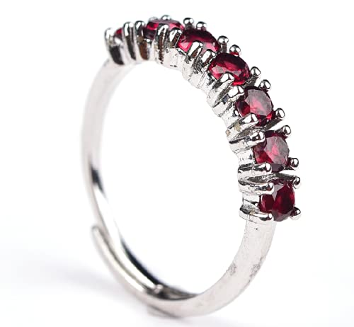 KELINSTONE Natural Garnet Adjustable Women's Silver-plated Crystal Ring High Polished Bare Beads Jewelry Gift