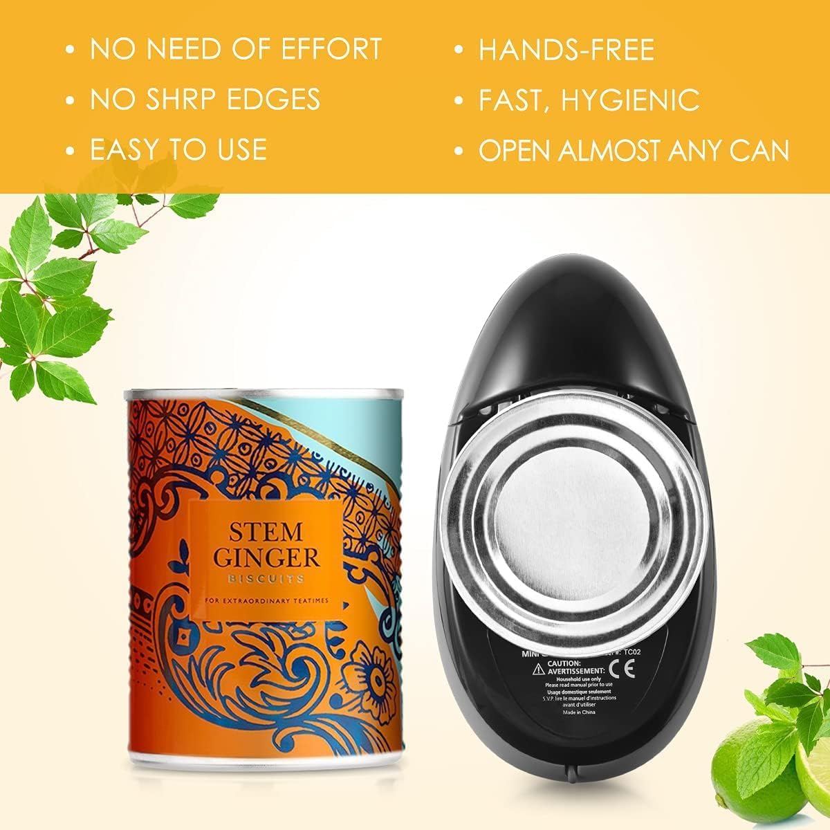 Mini Electric Can Opener for Almost Size Cans, Automatic Can Opener Smooth Edge
