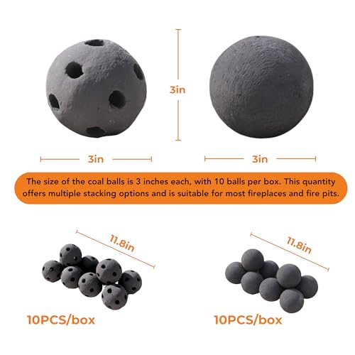 Heyfurni 10pcs Ceramic Fire Balls, 3 in Black Firepit Balls for Indoor/Outdoor Gas, Propane Fireplace, Fire Bowl, Fire Pit Accessories