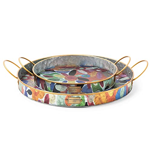 Mackenzie-Childs Avant Galvanized Outdoor Decorative Trays, Set of 2