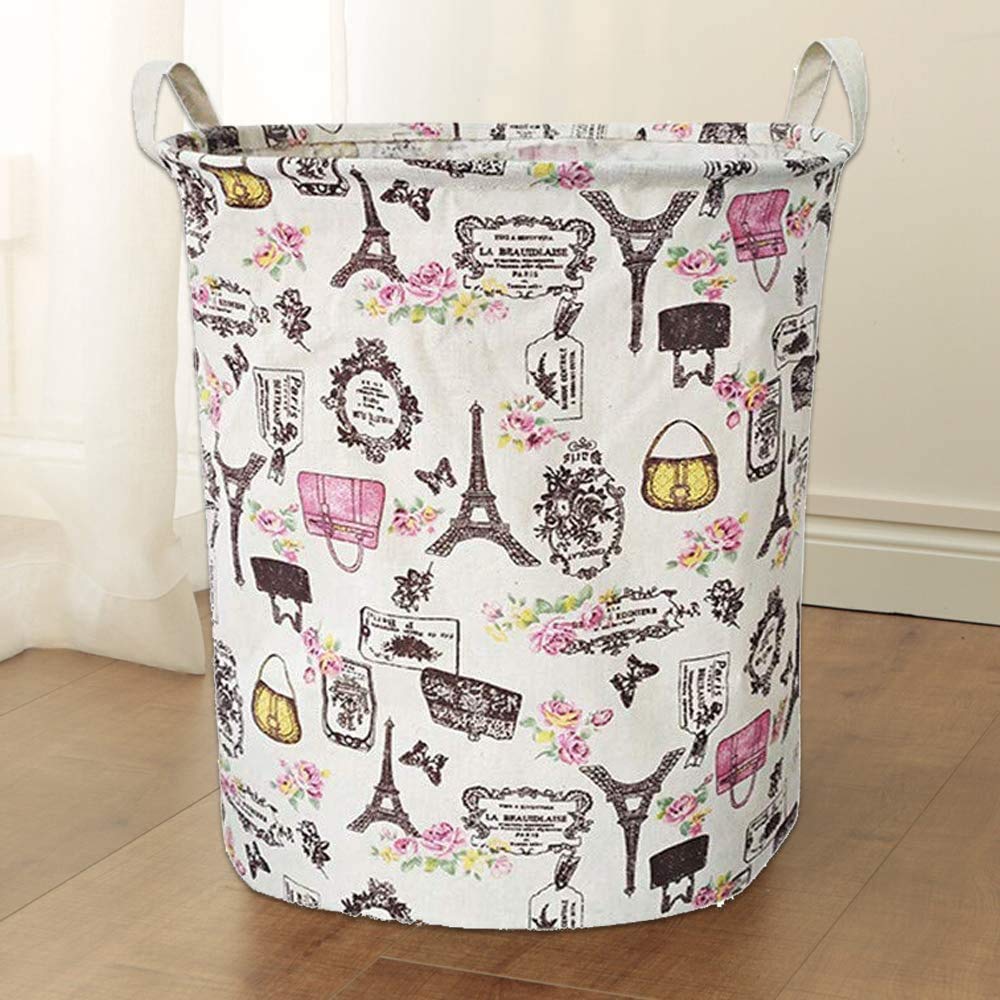 Large Storage Basket Waterproof Organizer Bin Paris Laundry Hampers Convenient Baby Nursery Hamper for Kids Girls, Pink