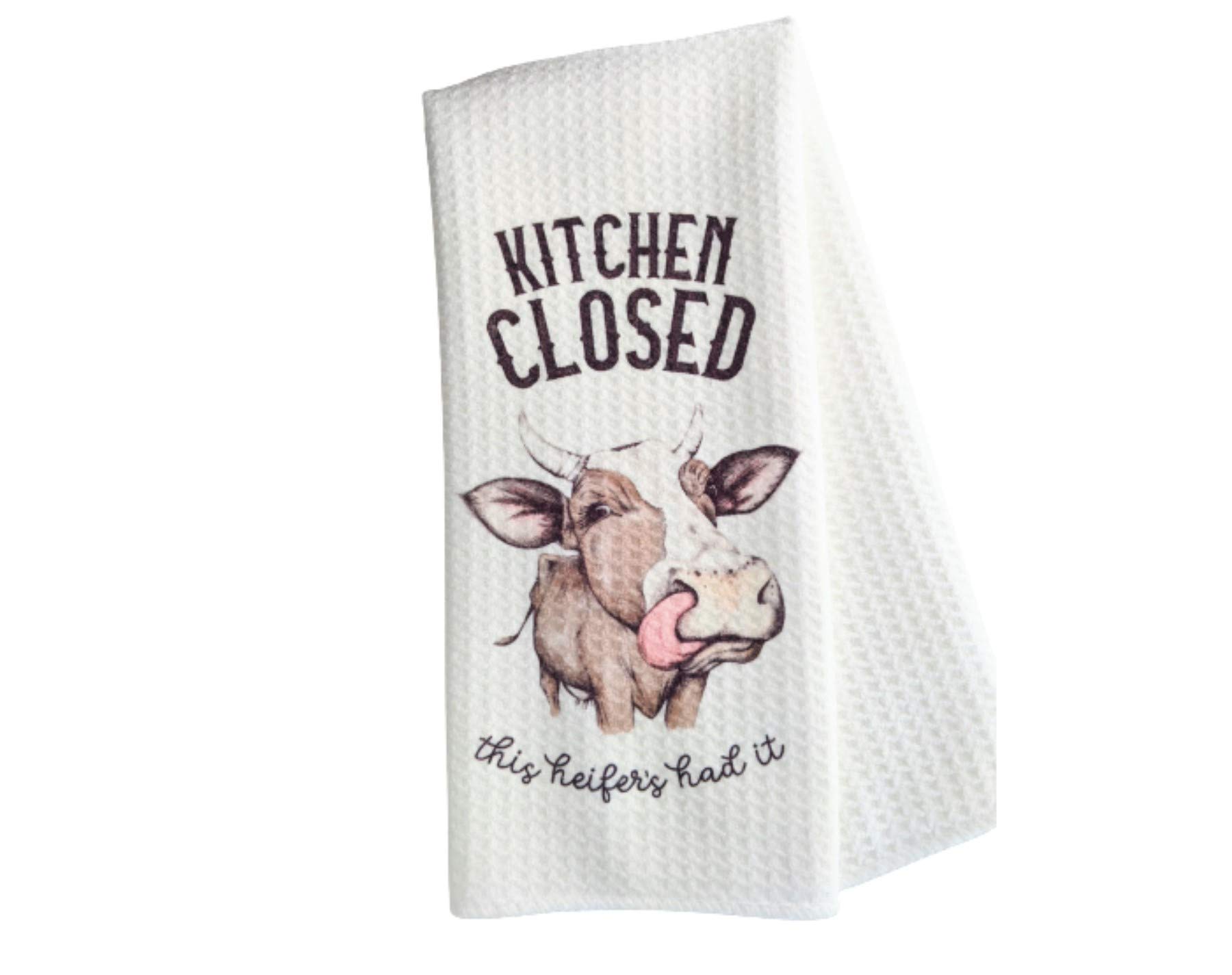 Kitchen Closed This Heifer's Had It - White Waffle Weave Towel Cow Decor