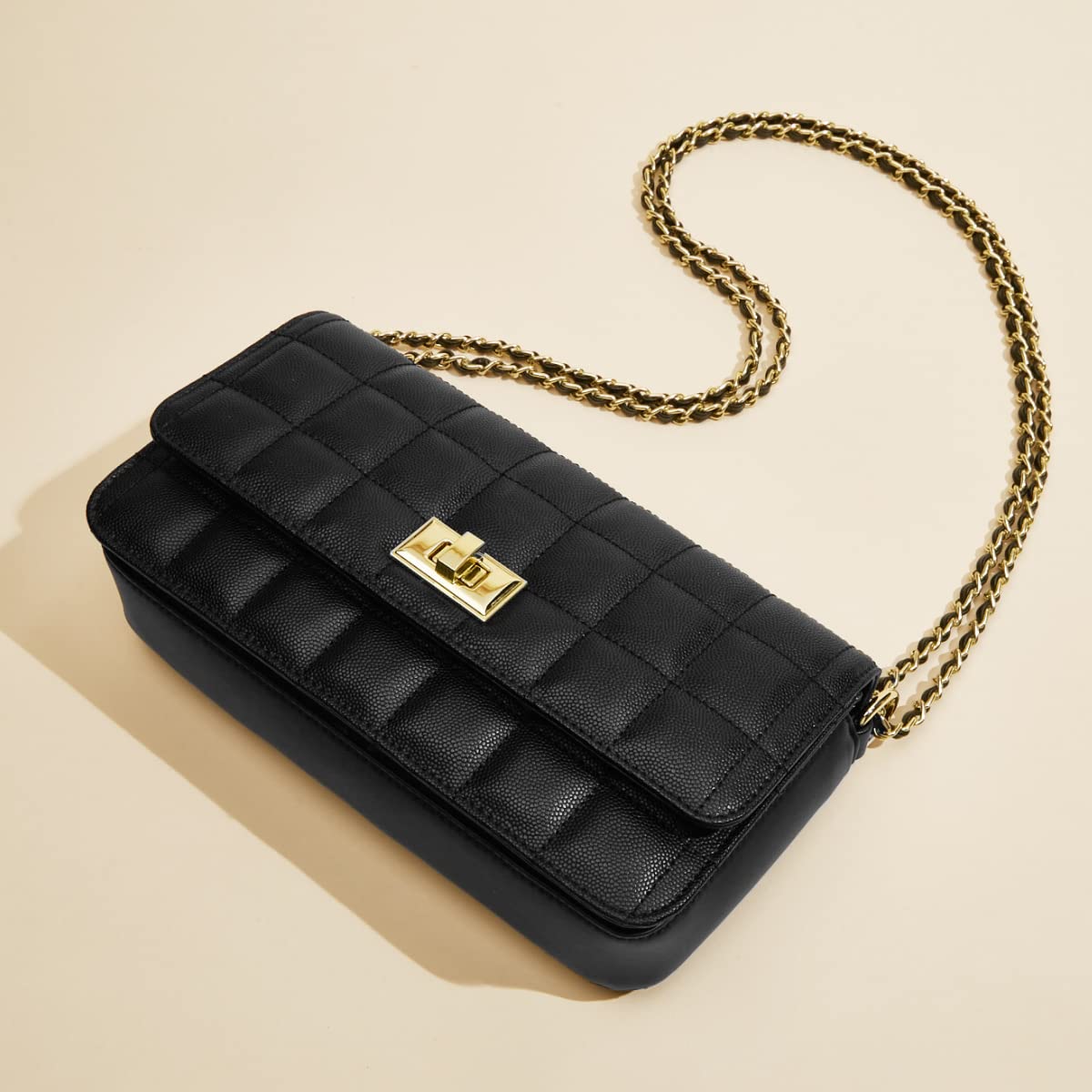 LAORENTOU Small Leather Crossbody Bag for Women Cowhide Quilted Shoulder Purse and Handbag Lady Classy Look Bag (Black)
