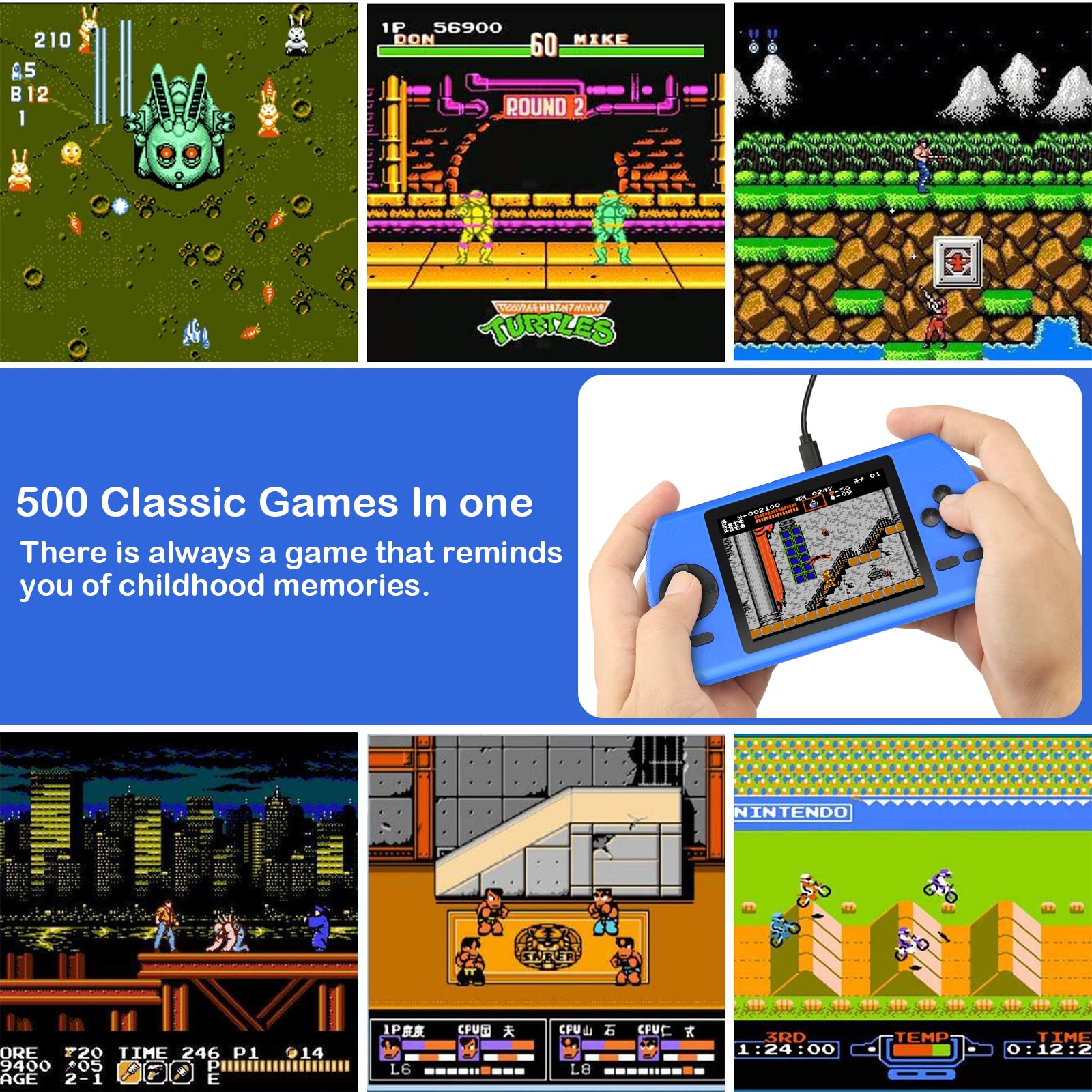 Melusen Retro Handheld Game Console, Portable Handheld Games for Kids with 500 Classical FC Games, 3.5" LCD Screen Support for Connecting TV and Two Players Gift for Adult