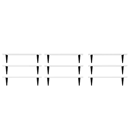 Wallniture Arras Floating Shelves for Living Room Decor, 24" Wall Shelves Office & Kitchen Organization, White Long Bookshelf Set of 9