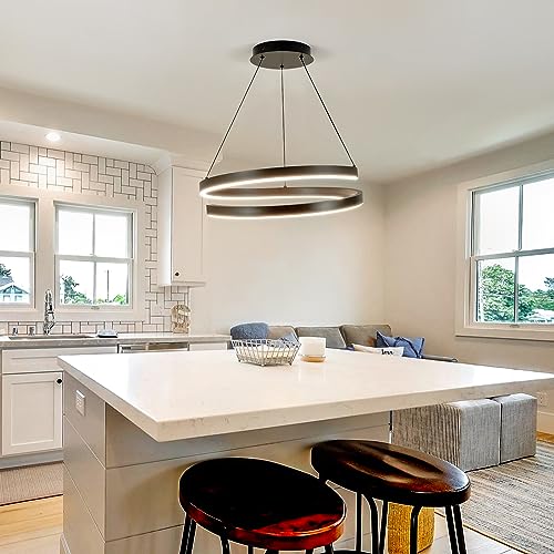 SHIKHO Modern LED Pendant Light Fixture Remote Control Dimmable 3000-6000K Black Chandelier Adjustable Hanging Light for Living Room Dining Room Kitchen Island Bedroom Foyer