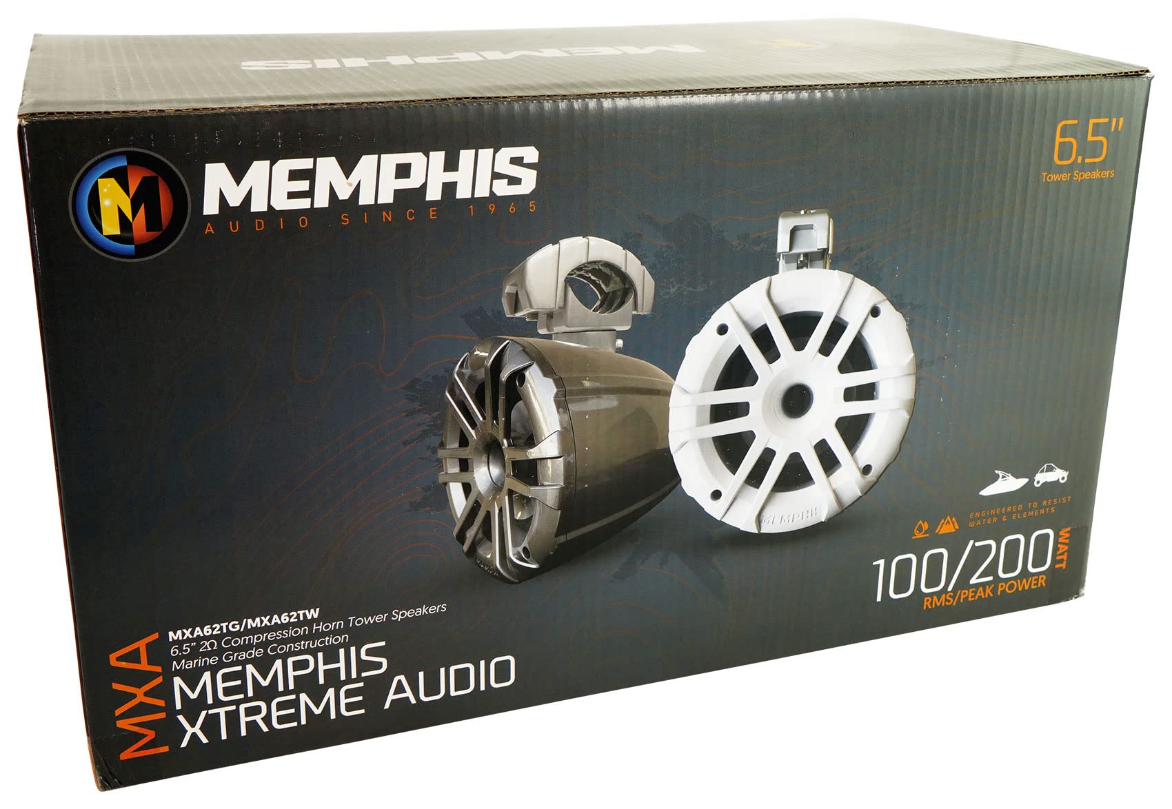 Memphis Audio 4 MXA62TG 6.5" Marine Wakeboard Tower Speakers/LED+Swivel Grey Bundle with Rockville RGHR51 5 Zone Single Din Marine Receiver (5 Items)