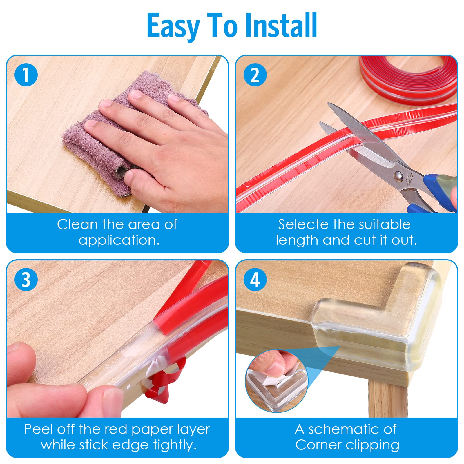 New Upgraded Baby Proofing, 13ft Silicone Edge Protector Strip Clear with 4 Corners, Soft Corner Protectors with Pre-Taped Strong Adhesive, for Cabinets, Tables, Drawers