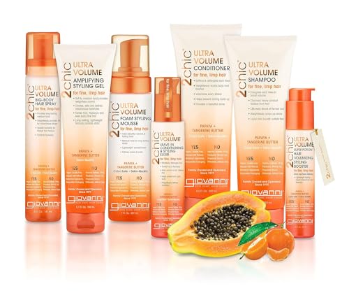 GIOVANNI 2chic Ultra-Volume Super Potion Hair Volumizing Styling Booster - Volumizing Formula with Papaya & Tangerine Butter, Weightless Control for Thin Hair, No Parabens, Color Safe - 1.8 oz