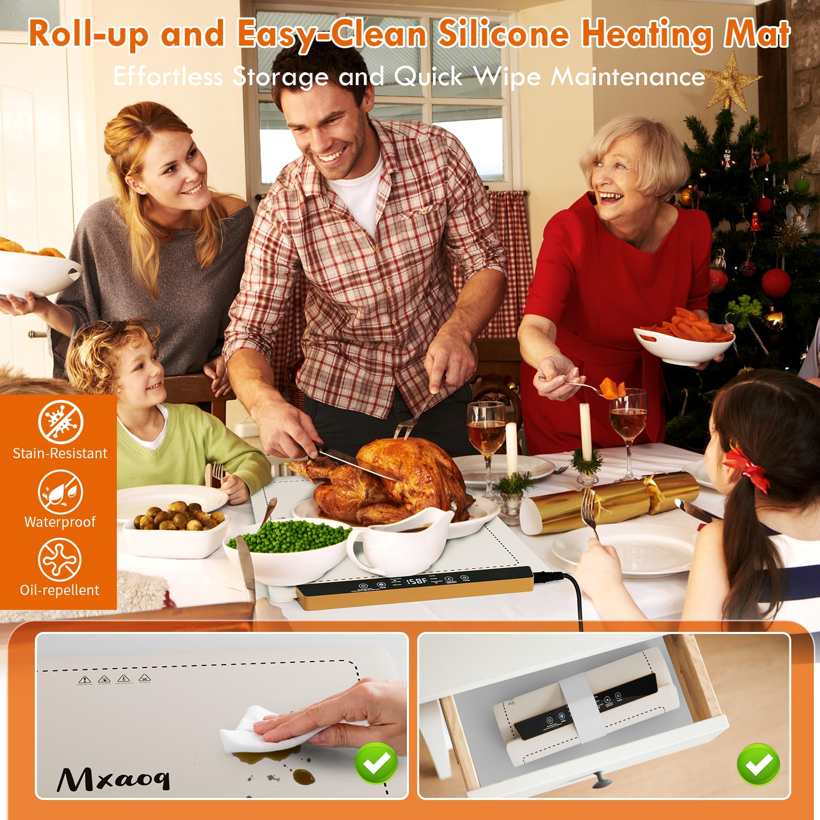 Silicone Food Warming Mat for Food - Portable Food Warmers for Parties with 8 Adjustable Temp Setting- Electric Food Warming Tray withTouchscreen- Foldable Heating Mat for Gatherings&Buffets
