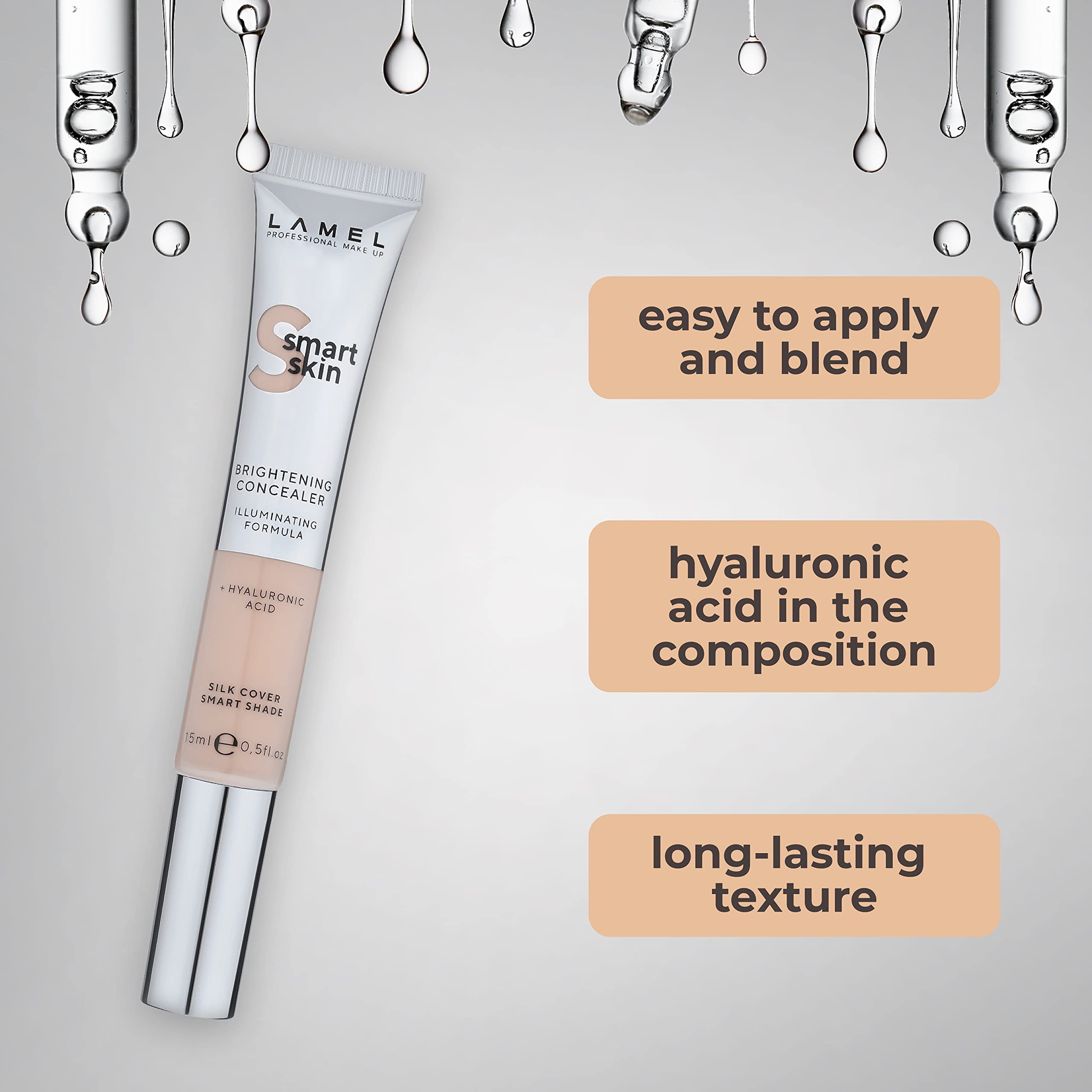 LAMEL Smartskin Brightening Concealer - Infused with Hyaluronic Acid - Age Rewind, Moisturizing, Vegan Formula - Brightening & Protection, 401-0,5 fl.oz