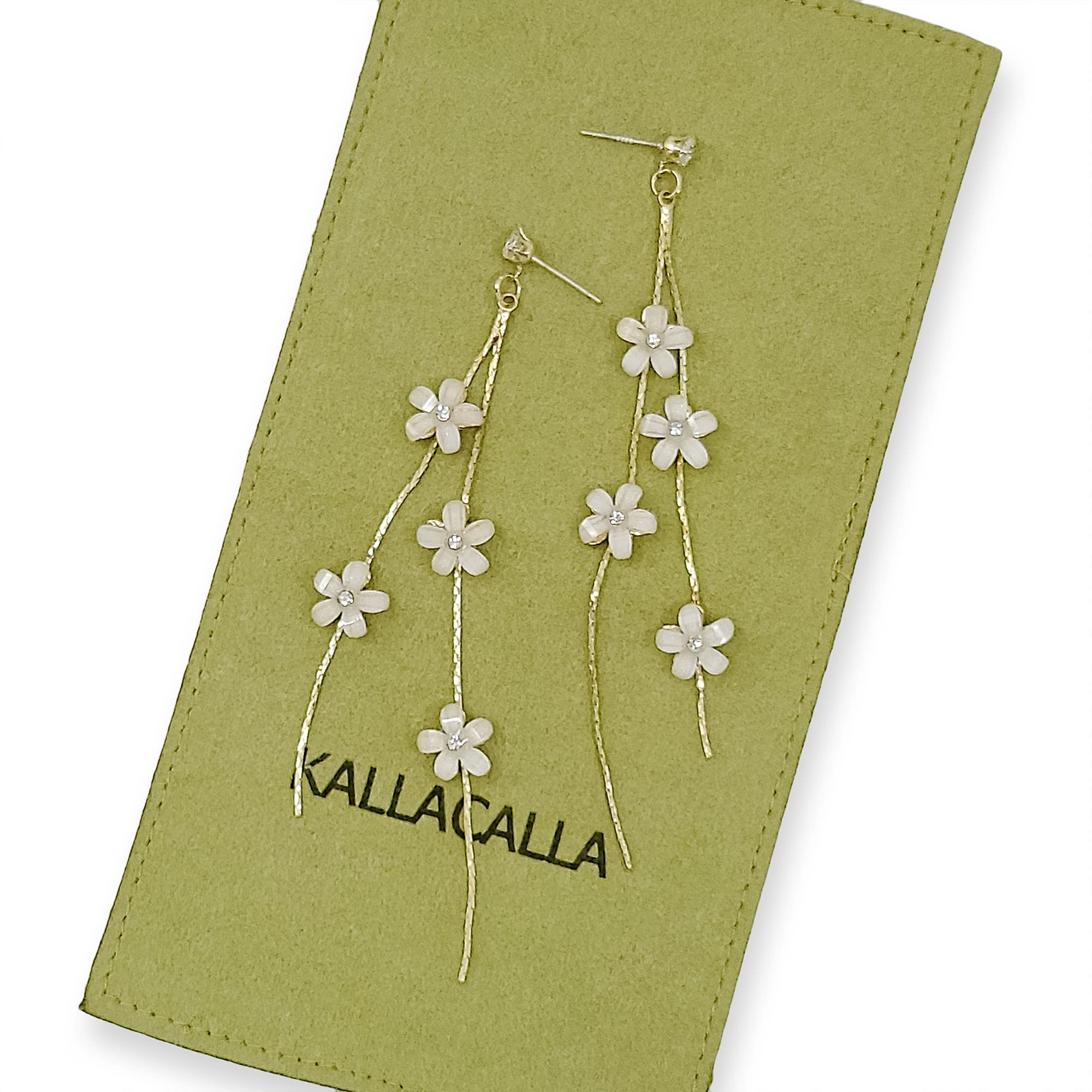 KALLACALLA Flower Drop Earrings, 925 Silver Needle Post Back, Linear Earrings, Flower Dangle Earrings, Dainty Earrings, Floral Earrings, Long Drop Flower Earrings (KCNE1001)
