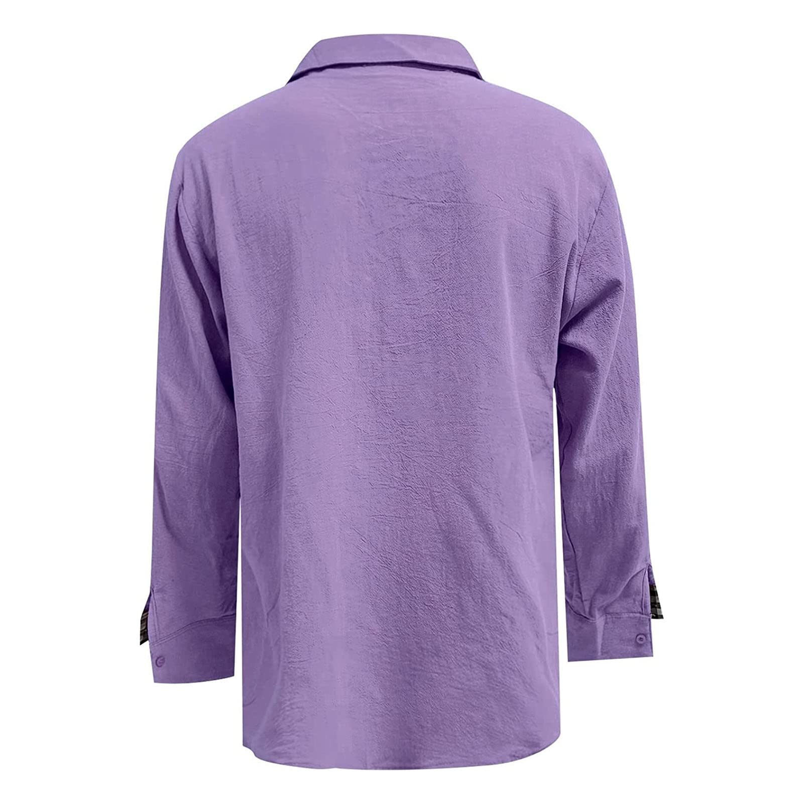 Men's Linen Button Down Shirts Casual Long Sleeve Summer Beach Shirt Tops Lightweight Plaid Loose Fit Shirt (Light Purple,4X-Large)