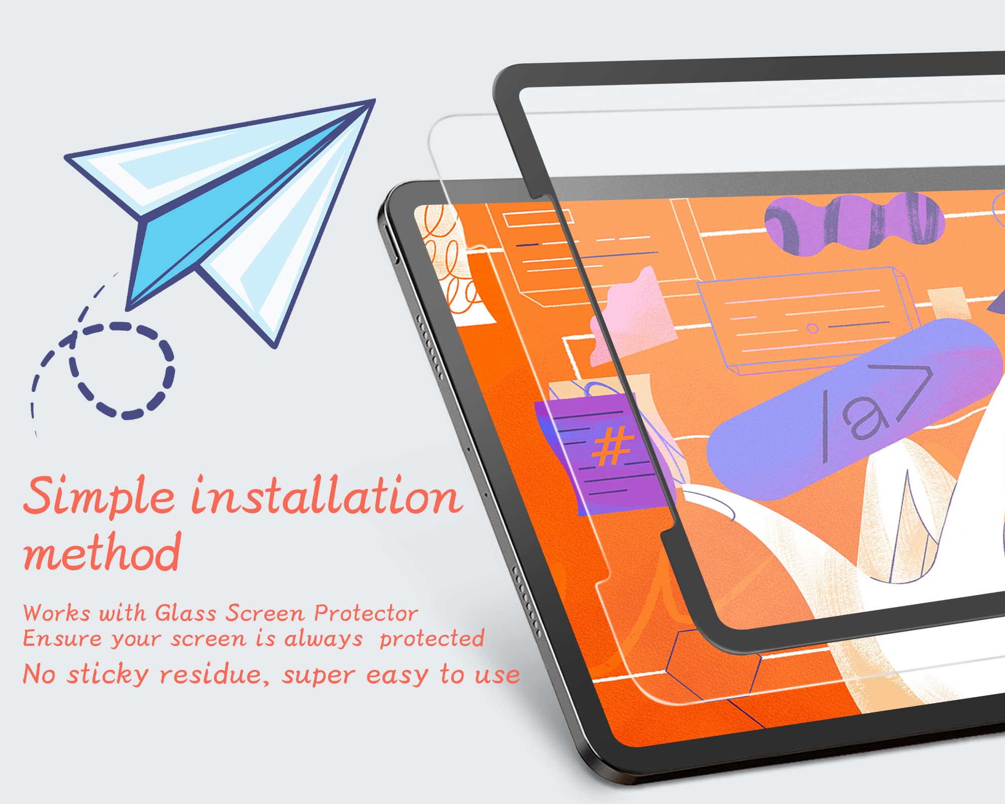Paperfilm iPad air 5th generation screen protector，iPad pro 11 inch screen protect all Model，ipad air screen protector 5th/4th generation 10.9 inch （2022 / 2020），Write Like on Paper/Anti-Glare/Removable & Reusable/No Bubbles