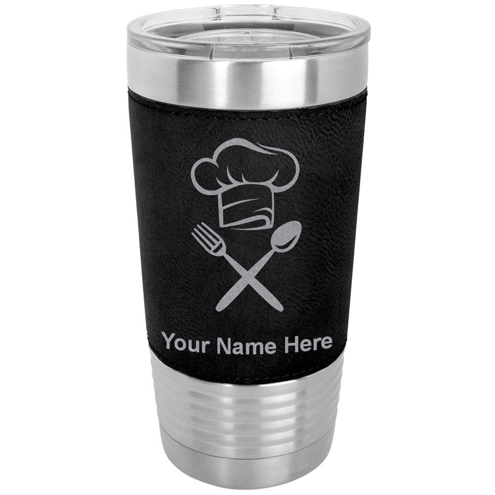 LaserGram 20oz Vacuum Insulated Tumbler Mug, Chef Hat, Personalized Engraving Included (Faux Leather, Black)