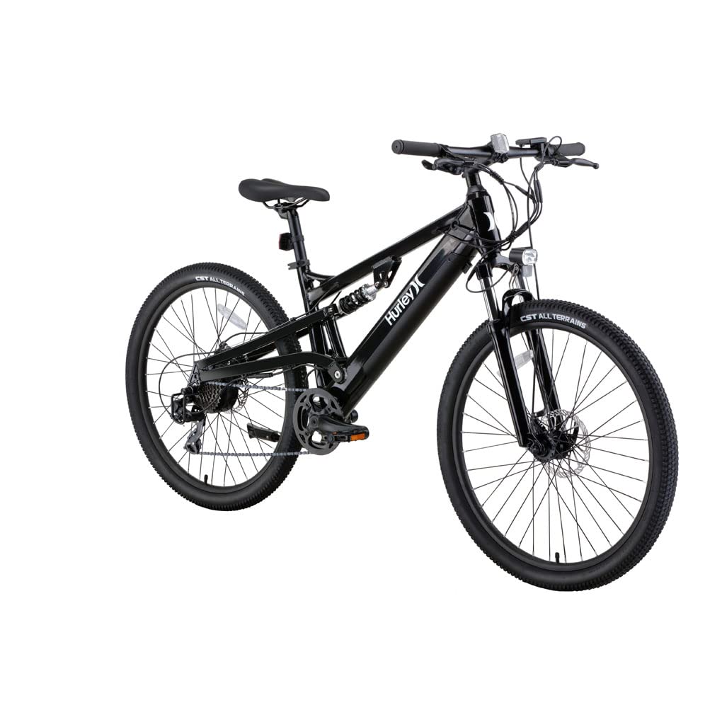 Hurley Bikes Alle-OOP E-MTB Dual Suspension Electric Mountain Bike (Black, Medium / 16 Fits 5'2″-5'10″)