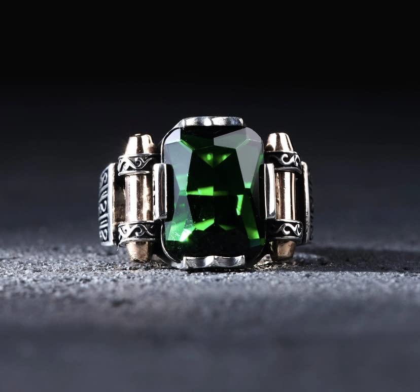 Man Handmade Emerald Stone Ring, Green Stone Ring, Ottoman Style Men Ring, Gift for Him, 925k Sterling Silver Ring