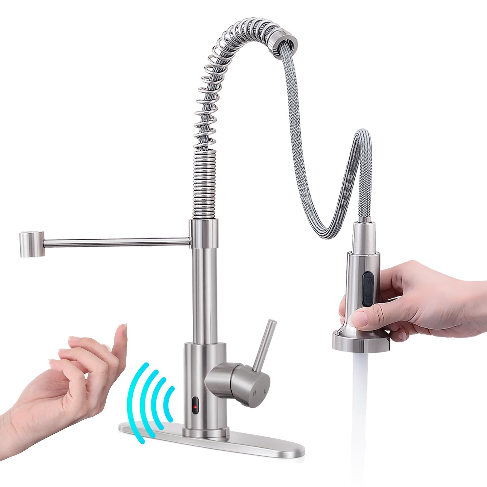 HGN Touchless Kitchen Faucets with Pull Down Sprayer, Motion Sensor Smart Hands-Free Activated Single Handle Spring Kitchen Sink Faucet