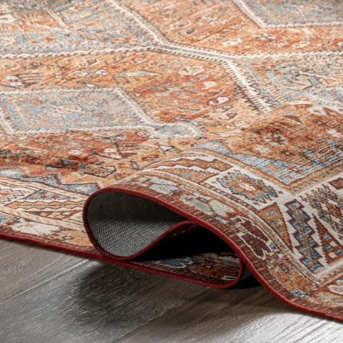 nuLOOM 5' x 8' SpinClean Machine Washable Stain-Resistant Area Rug Low Profile for Living Room, Bedroom, and Dining Room, Ashen Rust