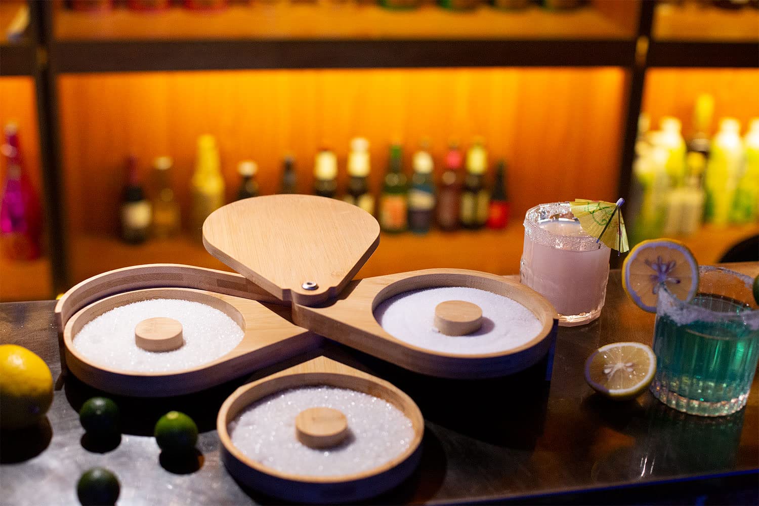 Margarita Salt Rimmer, Baraiser Bamboo Glass Rimmer, 3-Tier Bar Salt and Sugar Rimmer for Cocktails