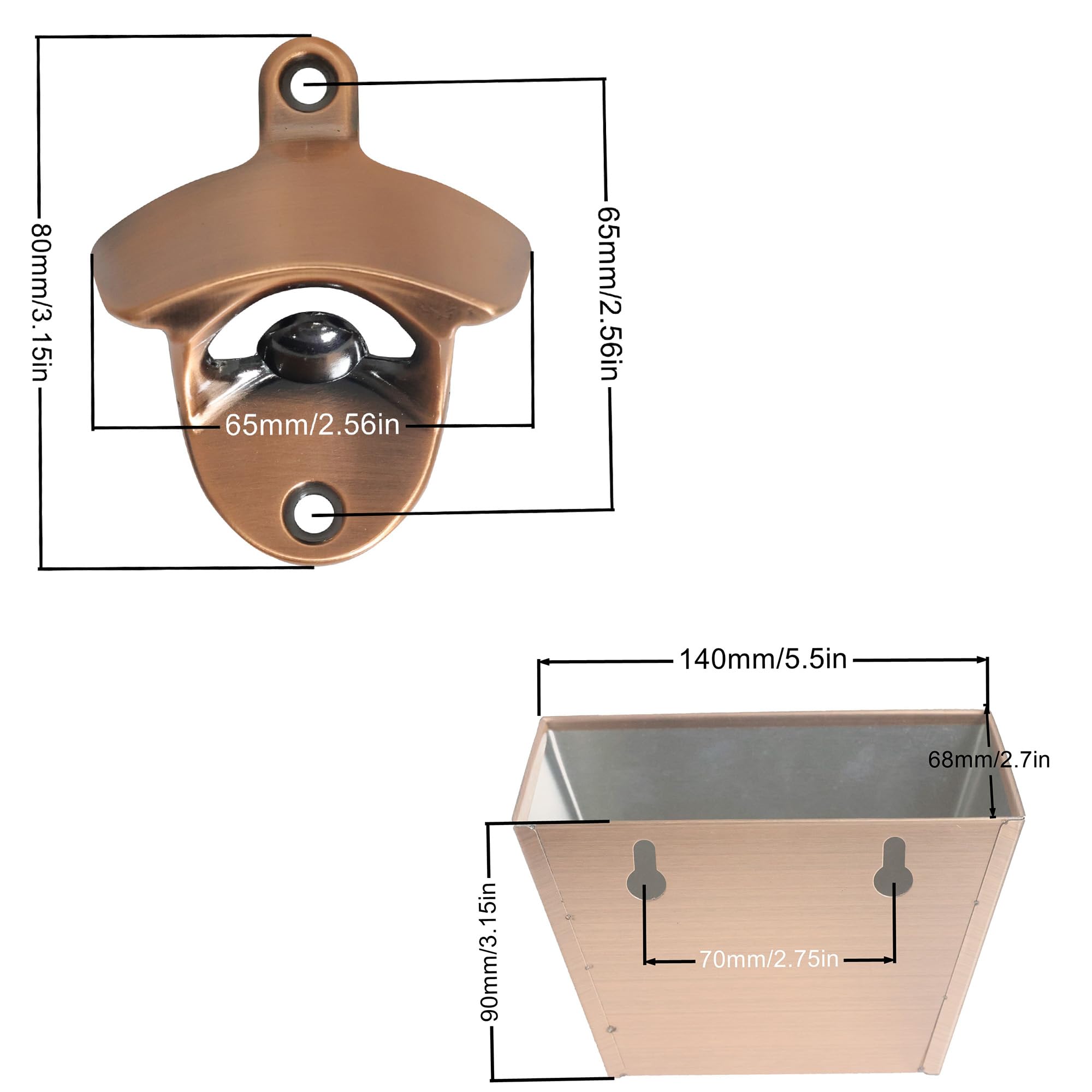 Luwanburg Stainless Beer Cap Opener Wall Mounted Bottle Opener with Cap Catcher Antique Copper