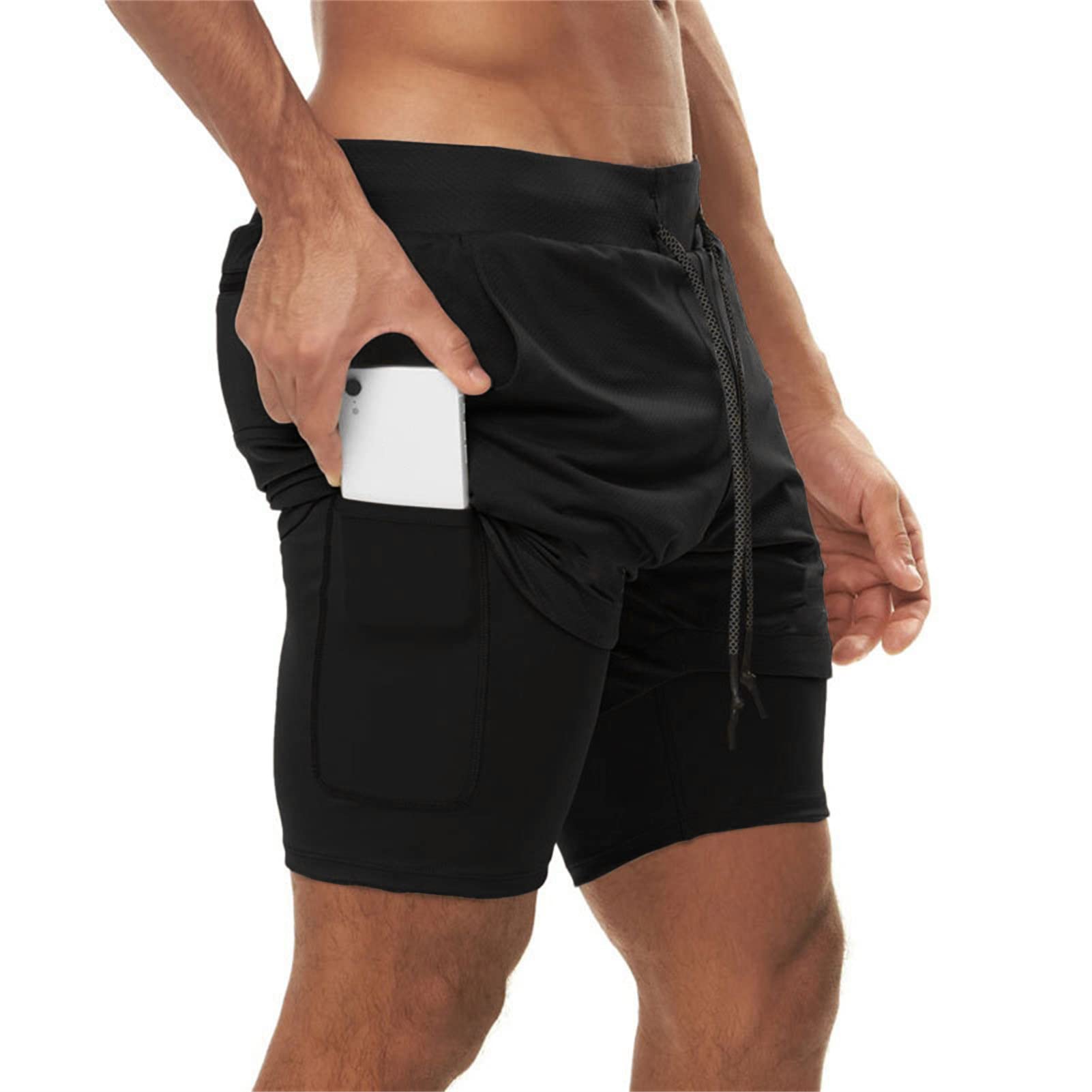 Men's 2 in 1 Running Shorts with Liner Athletic Workout Short with Pockets Quick Dry Sport Shorts (Black,3X-Large)