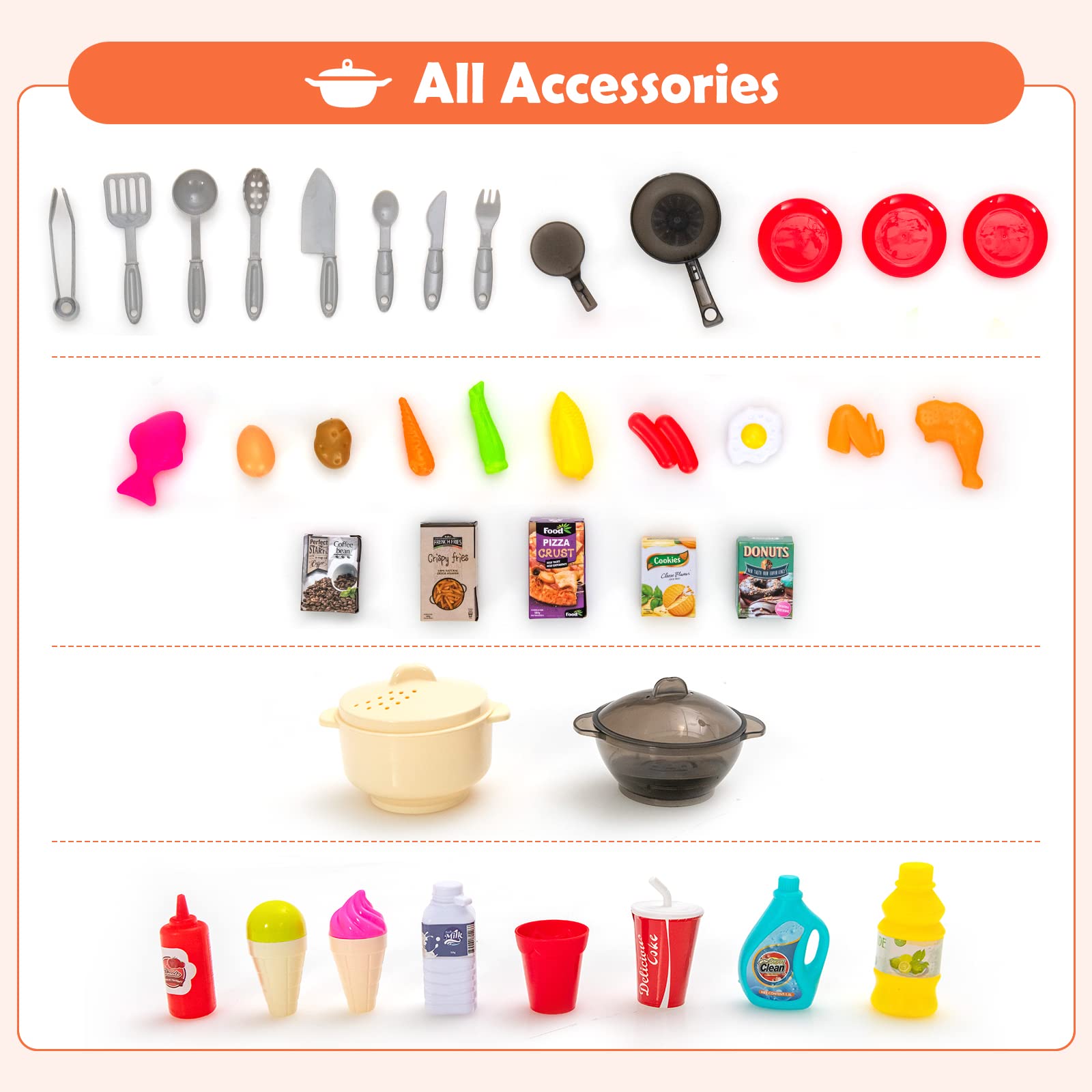 HONEY JOY Kids Kitchen Playset, Plastic Play Kitchen w/Realistic Lights & Sounds, Music, Running Water & Steam Function, 67 Pcs Cooking Accessories, Kitchen Set for Toddlers, Gift for Boys Girls