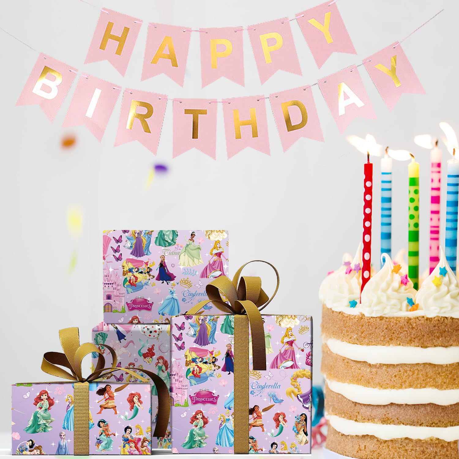 SNHDYMTK 5 Sheets Princesses Gift Wrapping Paper 20"" x 30"" Kraft Paper Foldable Gift Wrap Present Wrapping Paper Birthday Design for Party, Holiday (Gradient Castle), SBQYWGB418964453