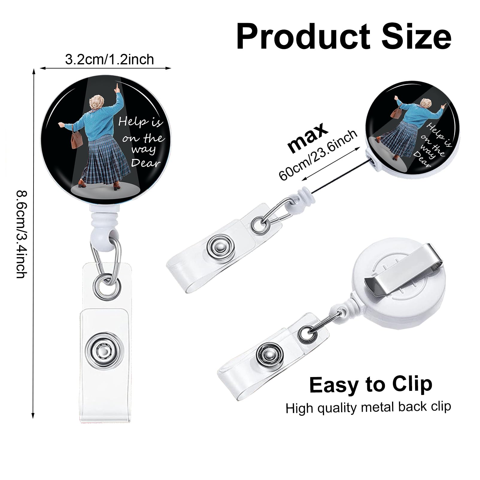 Help is on The Way Dear Badge Reel,Funny Badge Reels Retractable,Badge Holder Retractable Clip,Retractable Badge Holders for Nurses Office Teacher Blcak