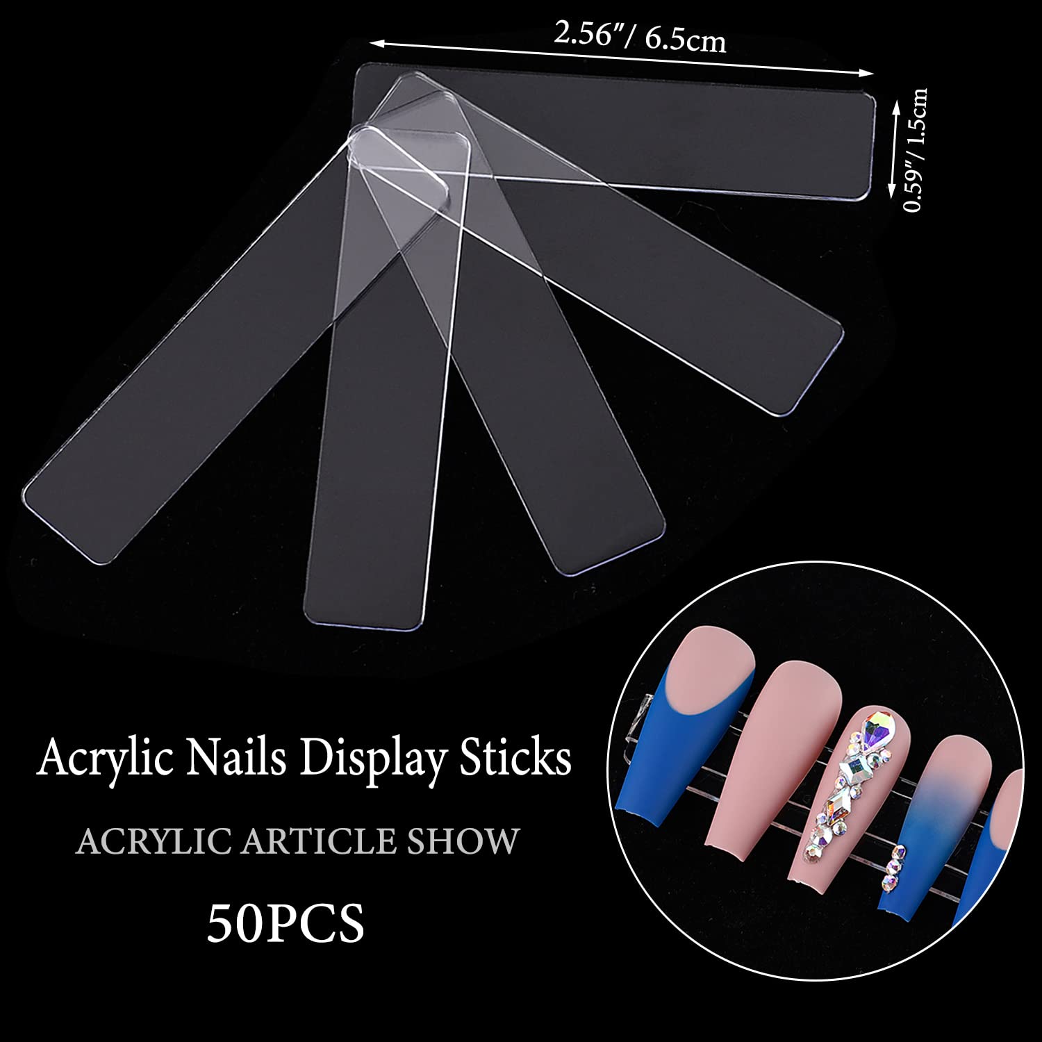 Noverlife Large Clear Press on Nails Storage Box, Empty Plastic Press on False Nails Case Container with 5m/5.5yd Double Side Adhesive Nail Art Tape & 50PCS Arcylic Nail Display Sticks