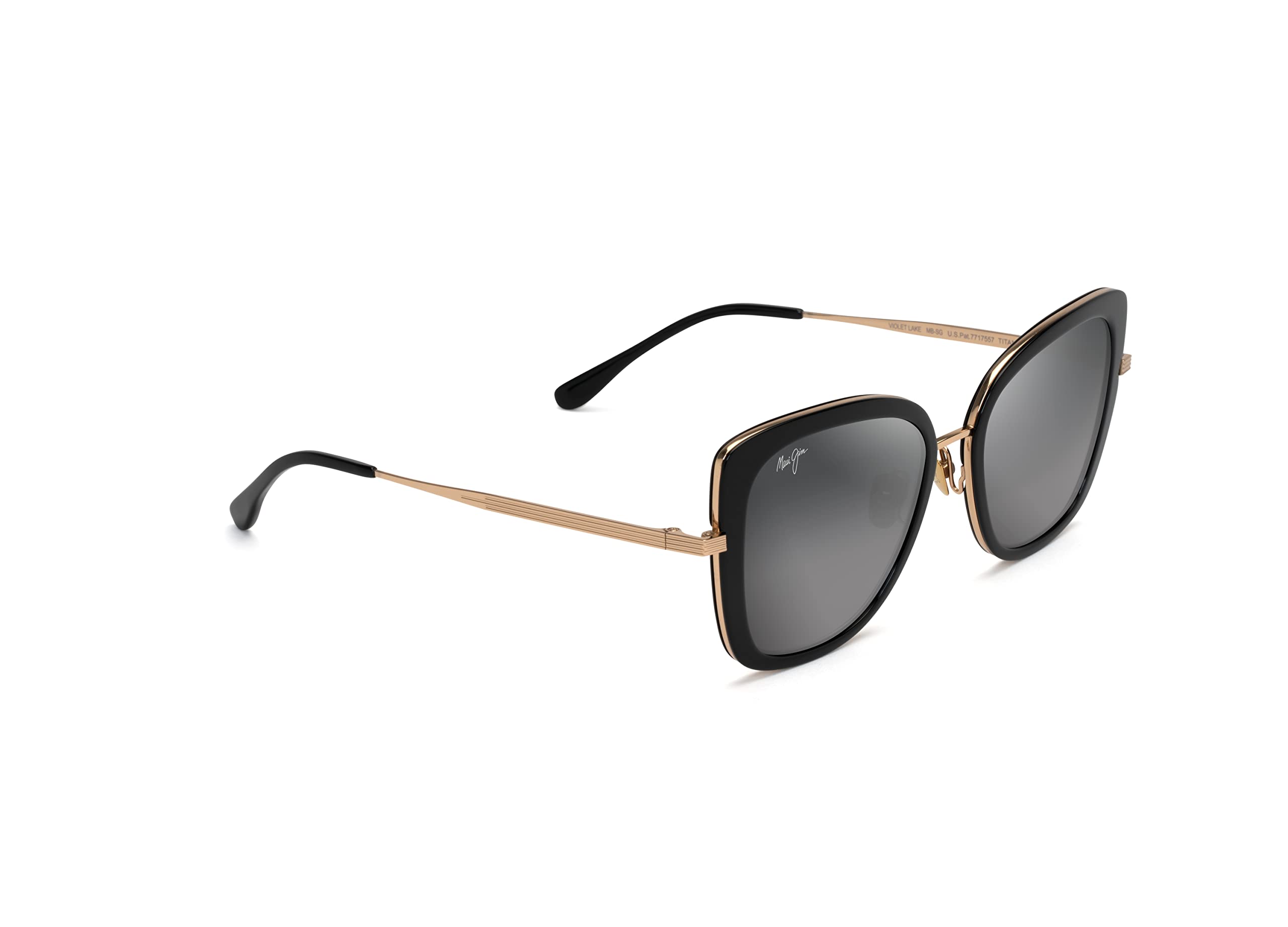 Maui Jim Women's Violet Lake Polarized Fashion Sunglasses, Black with Gold/Neutral Grey, Medium