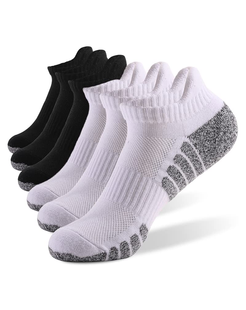Maileflen Men Ankle socks Athletic Running Low Cut comfort fit short No Show Socks 6 Pairs Black and white XL