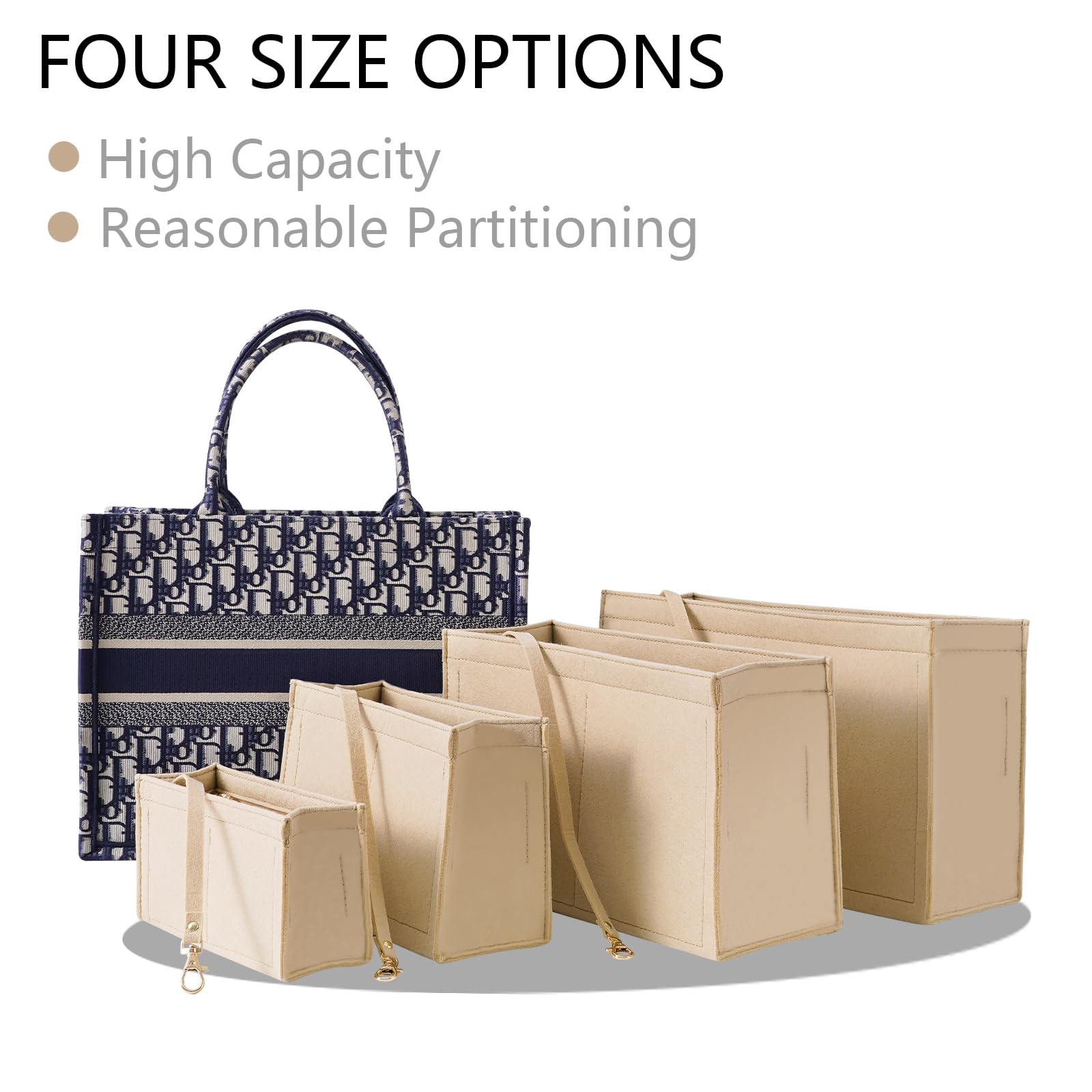 LOUKAYCCI Purse Insert Organizer for Medium dior book tote Bag Insert,Premium Purse Felt Insert Multiple Pockets (Large, Khaki)