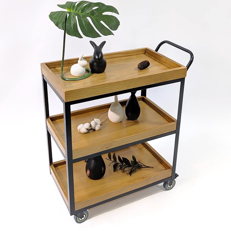 N/A Dining Car Trolley Hotel Business Restaurant Mobile Cake Delivery Car Iron Multi-Functional Hand Push Bar Cart (Color : A, Size : 80 * 40 * 75cm)