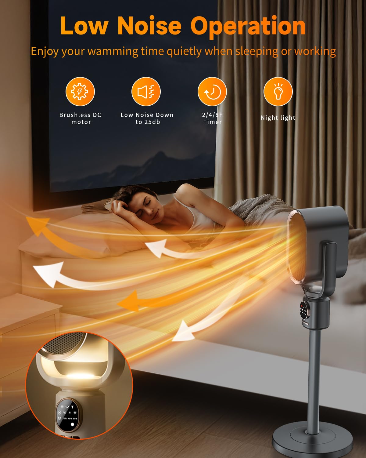 Space Heaters for Indoor Use, 30" Electric 1500W PTC Heater with Night Light Oscillation,Remote Control 3 Mode & 8H Overheat Tip-Over Protection Adjustable Height Ceramic Heater for Bedroom Office Use