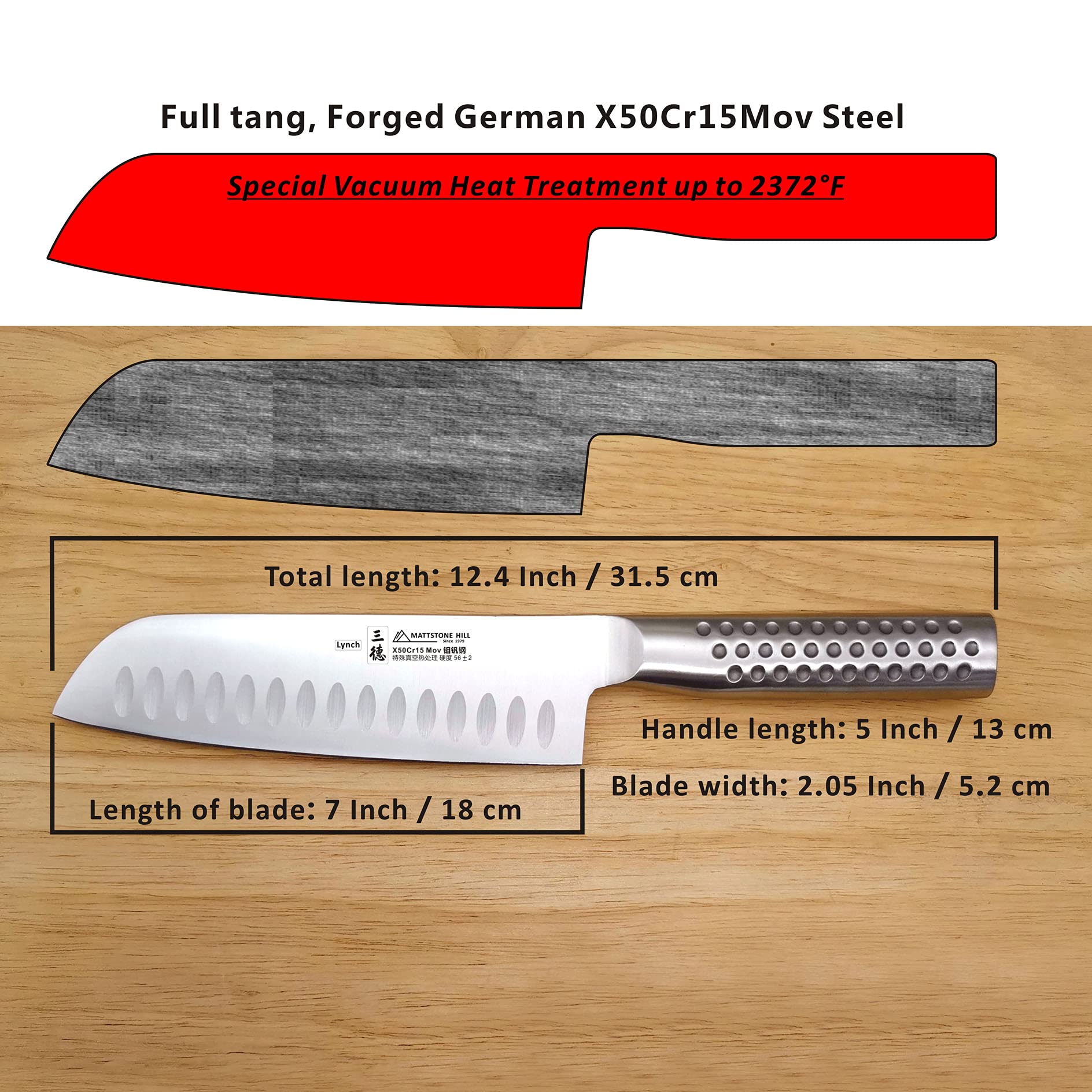 MATTSTONE HILL SINCE 1979 Kitchen Knife Set - 7" Santoku Knife & Kitchen Shears, Asian Chef Knife, Heavy Duty Kitchen Scissors, Poultry Shears