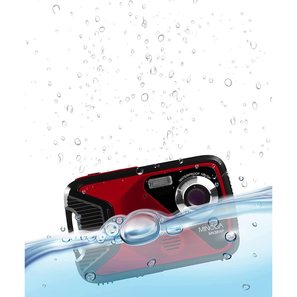 Minolta MN30WP 21MP Full HD 2.8" Touch LCD Screen Waterproof Digital Camera - Red Bundle with Deco Photo Point and Shoot Field Bag Camera Case + Lexar microSDHC/microSDXC UHS-I 32GB Memory Card