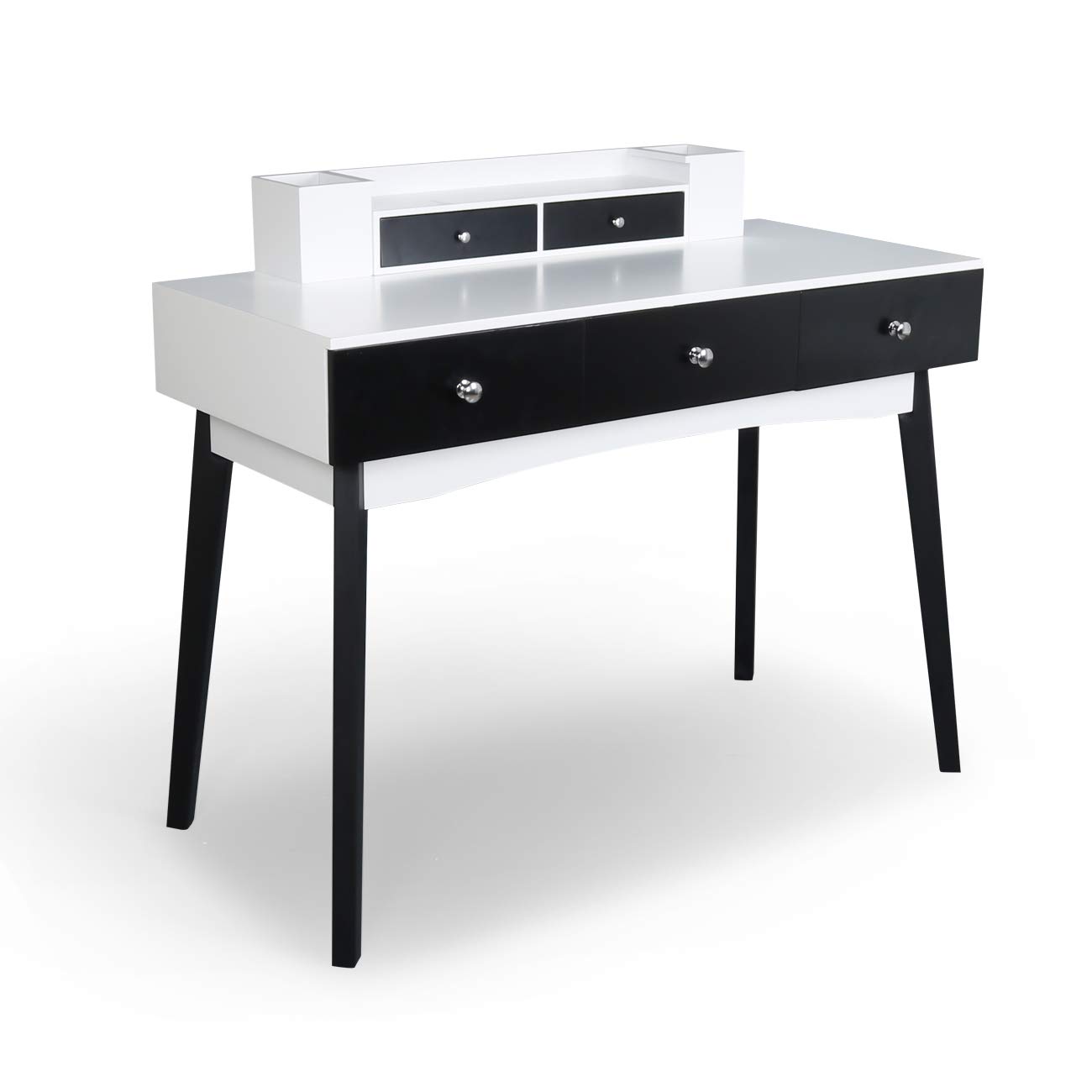 JIASTING 39.37 inch Home Office Writing Desk Station with 5 Drawers 2 Organizer, Removable Floating Hutch (Black&White)