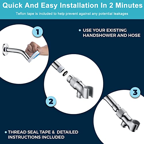 Metal Shower Head Holder for Hand Held Showerhead, Adjustable Shower Arm Mount for Connecting Shower Arm and Shower Hose, Shower Arm Adapter Wand Bracket with Swivel Ball Connector (Polish Chrome)