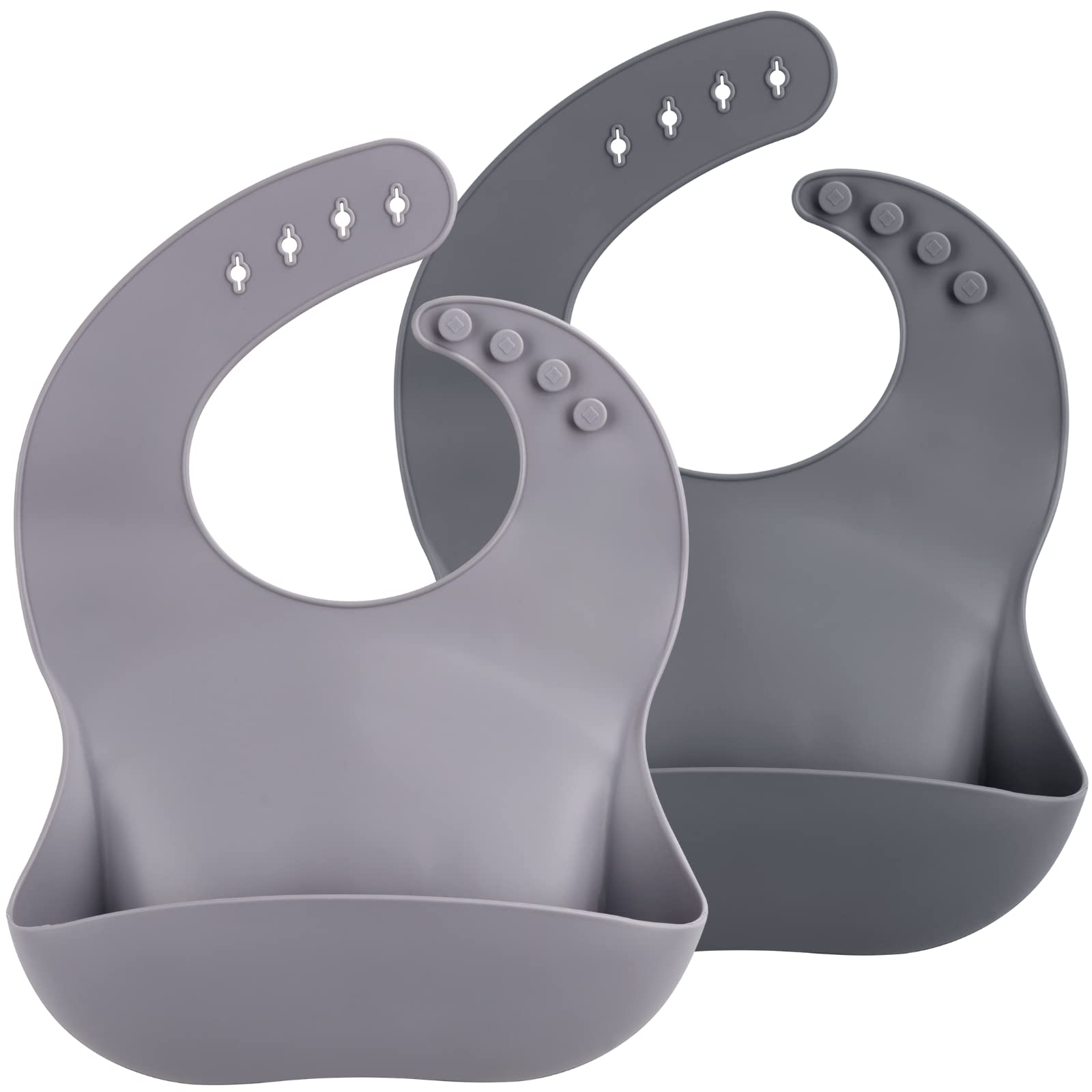 Mintlyfe Silicone Bibs for Babies, 2 Sets Baby Feeding Bibs Waterproof Soft Durable Adjustable Bibs, BPA Free (Suva Gray/Dim Gray)