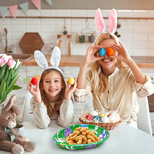Shojoy 24 Pieces Easter Snack Tray Plastic Easter Egg Dessert Plates Easter Serving Tray Easter Bunny Serveware Party Serving Platter for Easter Party Decorations and Supplies