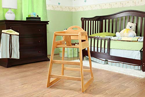 LA Baby Commercial Grade Stack-Able Solid Wood High Chair for Restaurant & Home Use - Natural